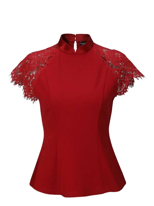 Shanghai Tang Lace-detail Satin Blouse - Red