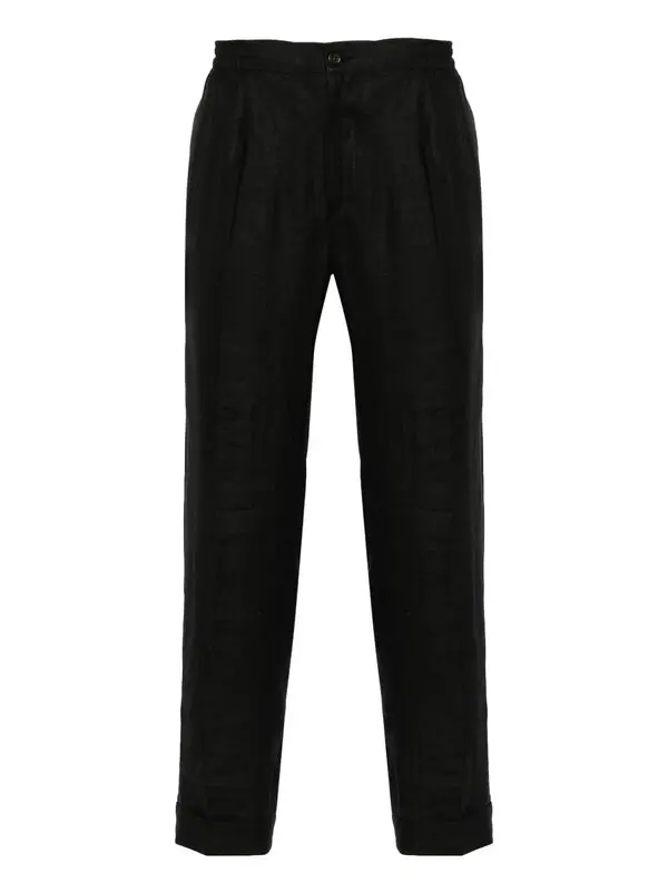 Kiton Pressed-crease Linen Trousers - Black