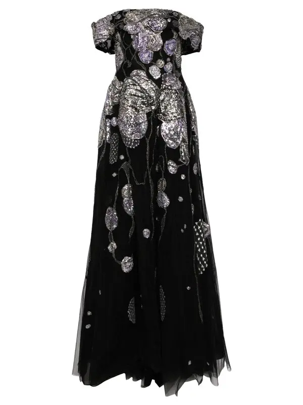 SAIID KOBEISY Off-shoulder Beaded Tulle Dress - Black