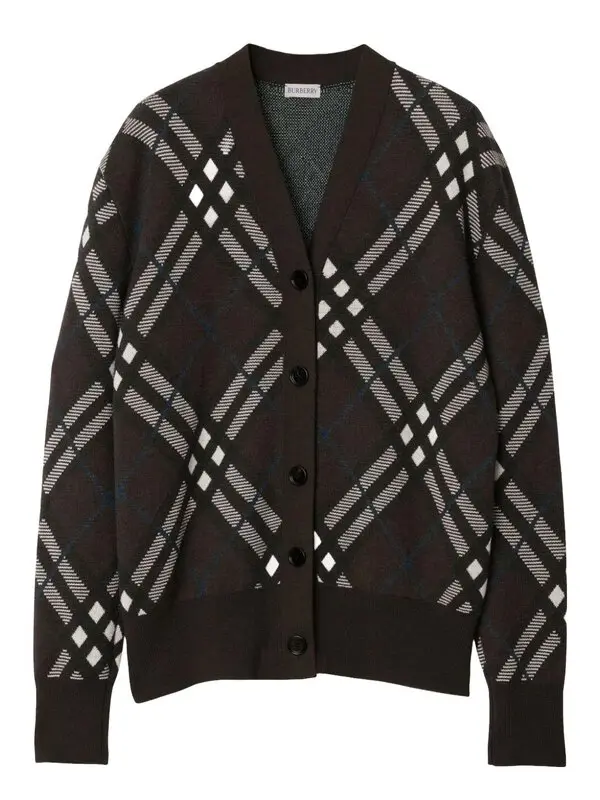 Burberry Check Wool Blend Cardigan - Black