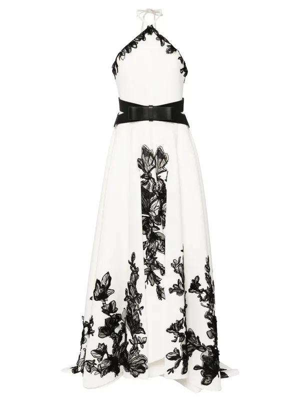 SAIID KOBEISY Floral-embroidered Neoprene Gown - White