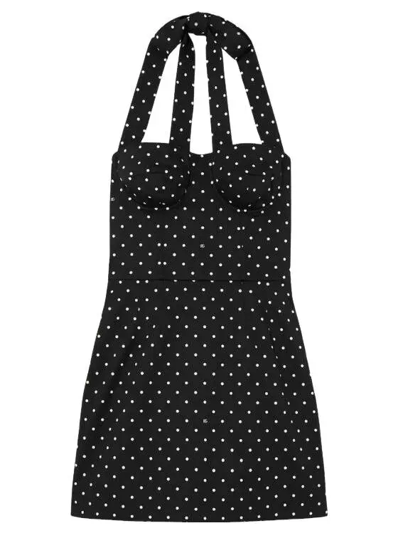 Dolce & Gabbana Polka-dot Drill Halterneck Mini Dress - Black
