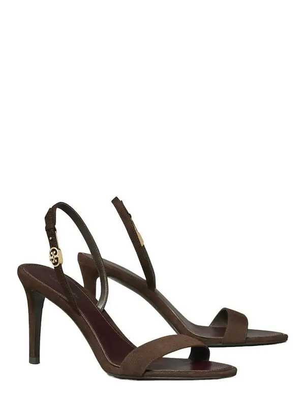 Tory Burch Double T Buckle Heeled Sandal - Dark Cocoa