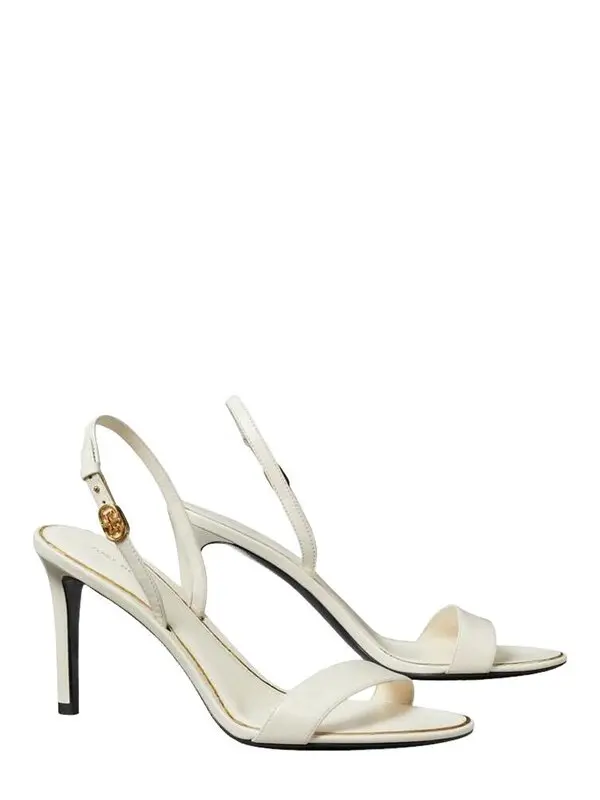Tory Burch Double T Buckle Heeled Sandal - Light Cream