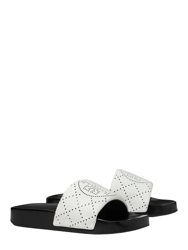 Tory Burch Double T Pool Slide - White/black Ink