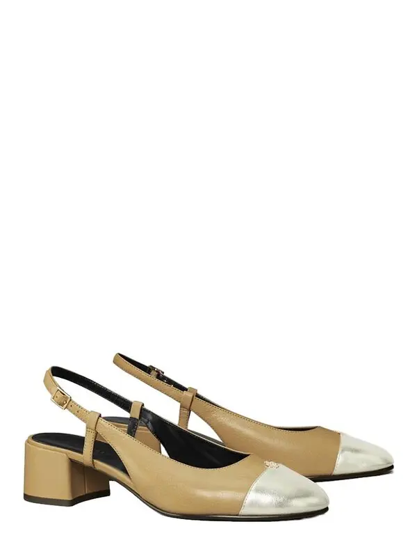 Tory Burch Cap-toe Slingback Pumps - Ginger Shortbread/spark Gold
