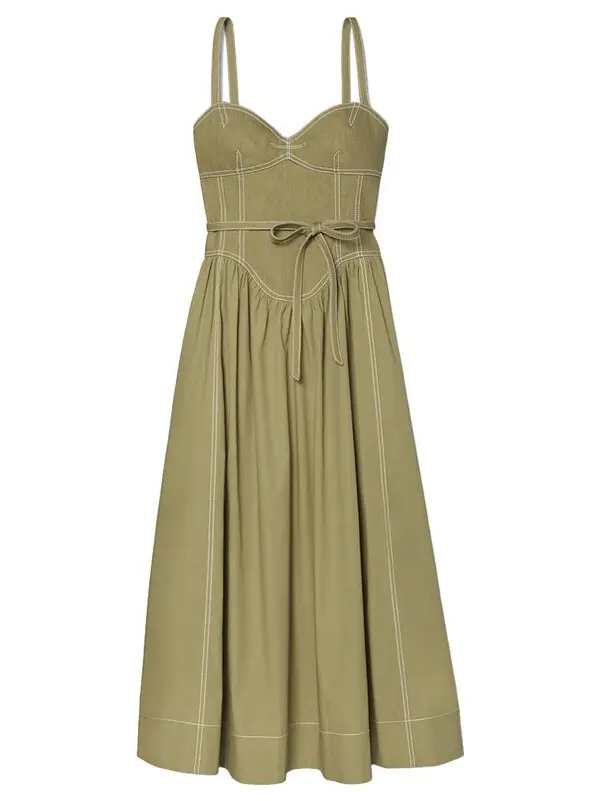 Tory Burch Cotton Twill Maxi Dress - Stone Moss