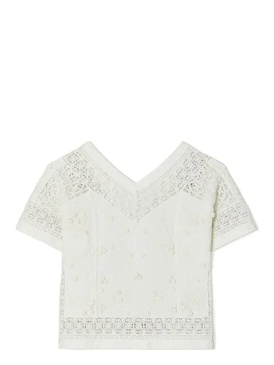 Tory Burch Embroidered Linen Top - Natural Ivory