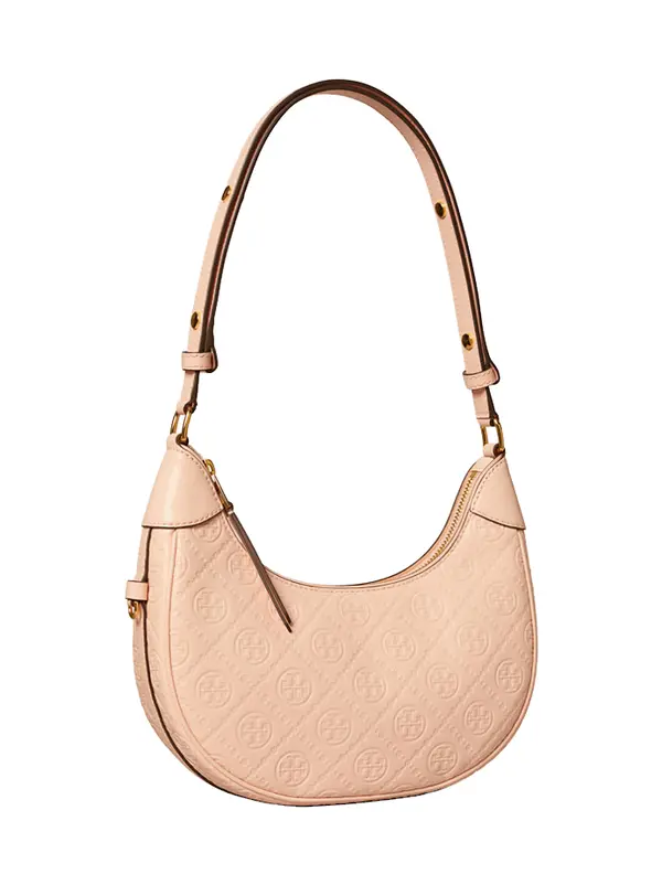 Tory Burch T Monogram Leather Crescent Bag - Blush
