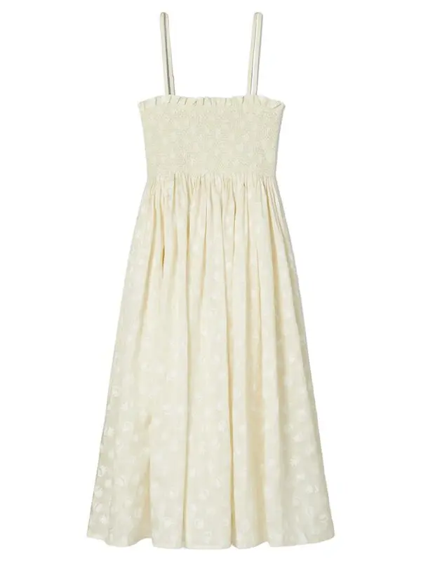 Tory Burch Strapless Silk Dress - Beige Scatter Daisy