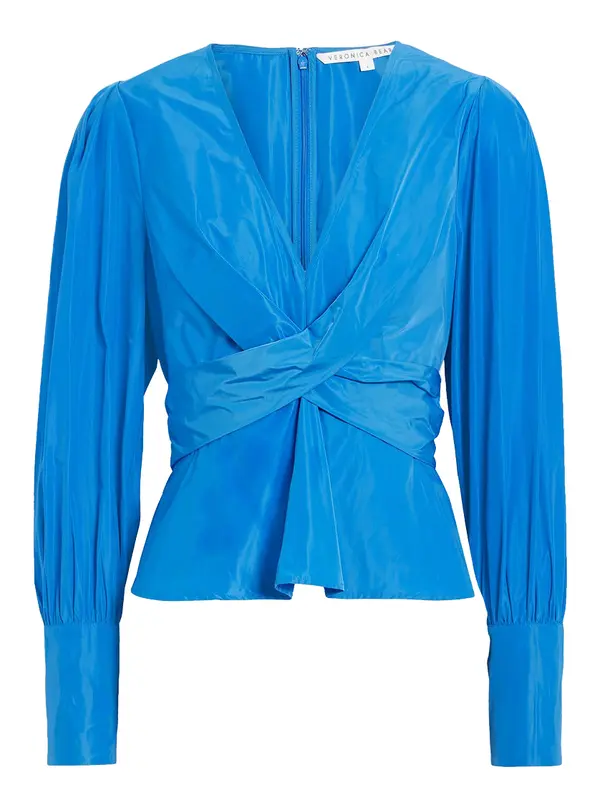 Veronica Beard Seema Wrap-effect Taffeta Blouse - Azure