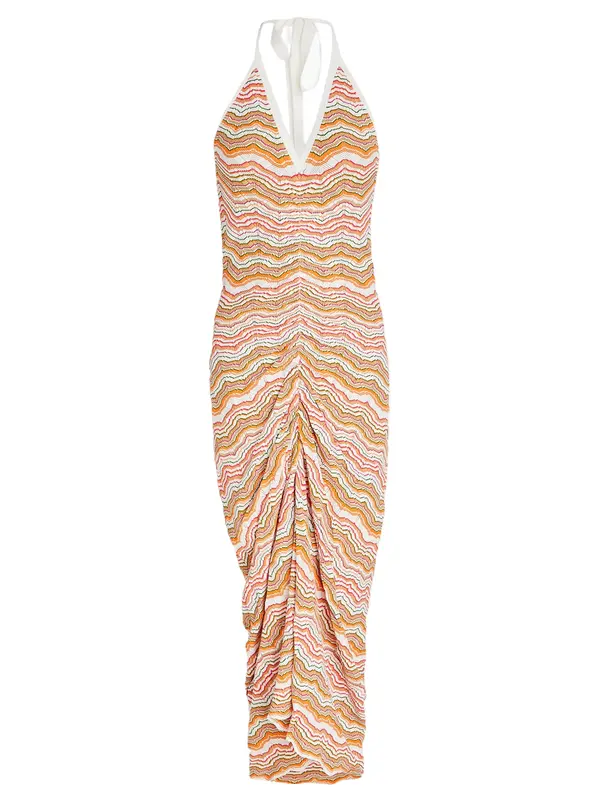 Veronica Beard Armelle Striped Halterneck Midi Dress - Multicolor