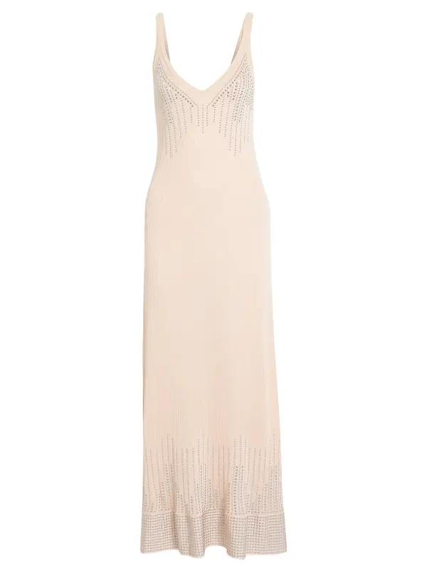 Rabanne Studded Ribbed-knit Maxi Dress - Pastel Orange