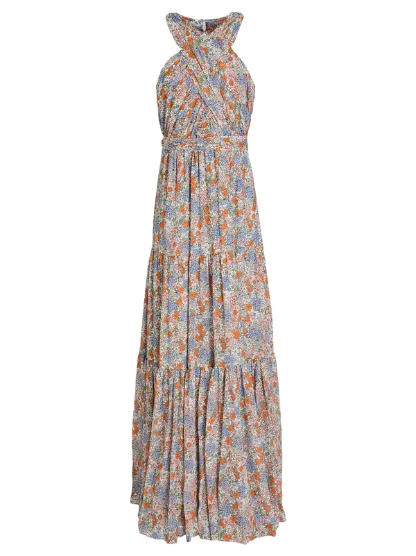 Veronica Beard Florencia Floral-print Silk-chiffon Maxi Dress - Light Blue