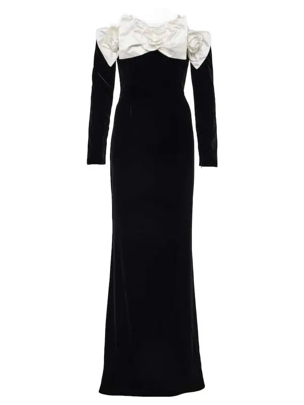 Alessandra Rich Bow-detail Off-shoulder Gown - Black