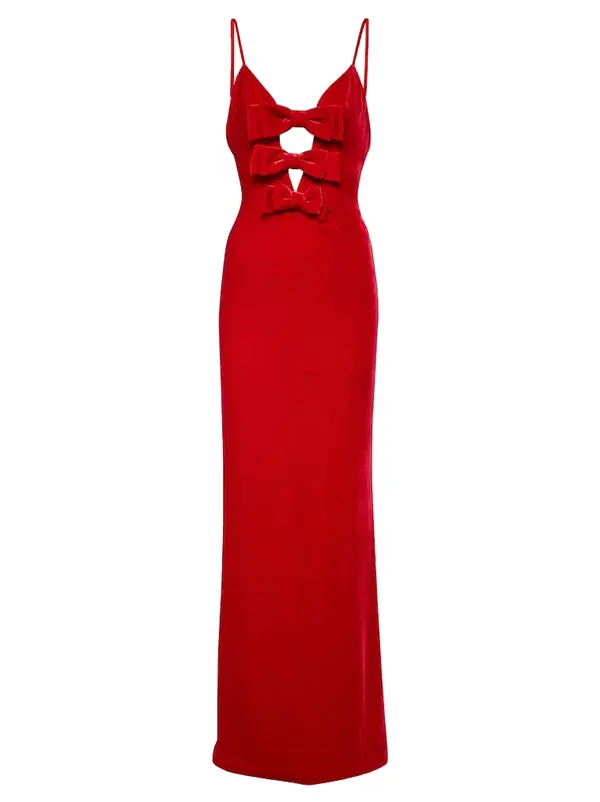 Alessandra Rich Bow-detail Velvet Gown - Red