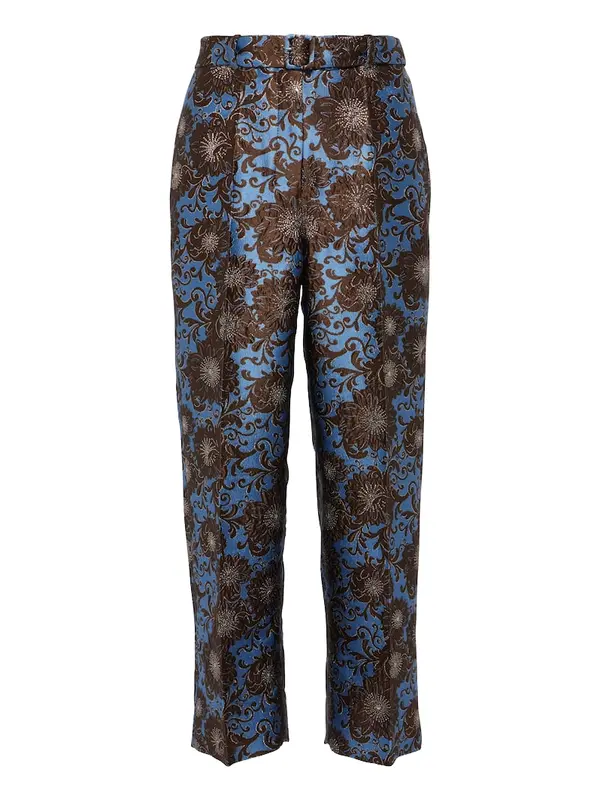 Max Mara Elio Floral Jacquard Straight Pants - Blue