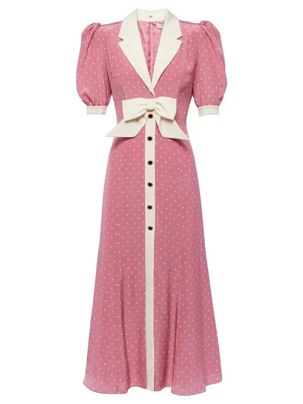 Alessandra Rich Bow-detailed Polka-dot Maxi Dress - Pink