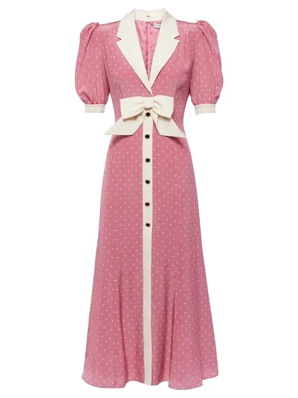 Alessandra Rich Bow-detailed Polka-dot Maxi Dress - Pink