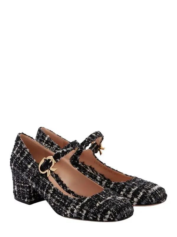 GIANVITO ROSSI Mary Ribbon 45 Bouclé Mary Jane Pumps - Black