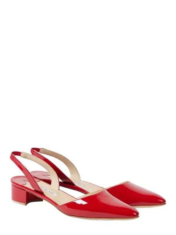Manolo Blahnik Aspro 30 Patent Leather Slingback Pumps - Red