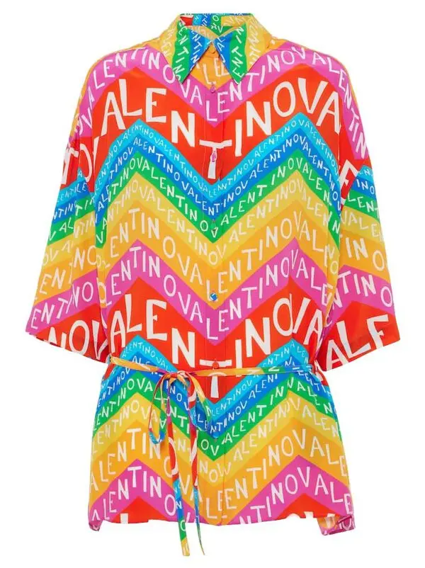 Valentino Garavani Logo Silk Shirt Dress - Multicoloured