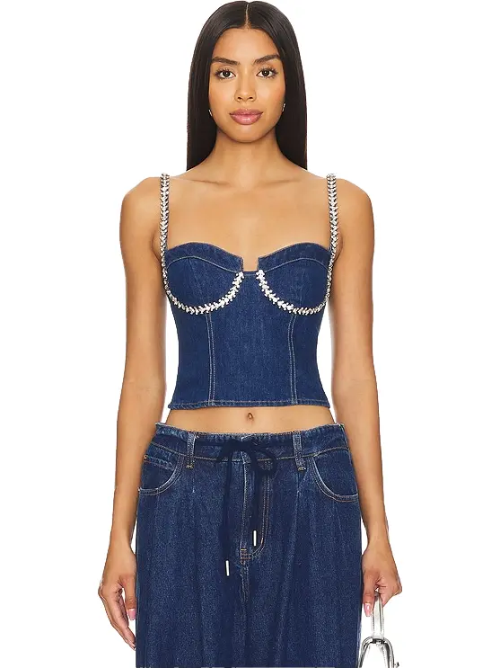Superdown Ash Bustier Top In Denim-dark - Dark Blue Wash