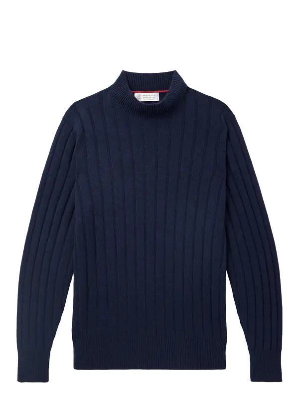 Brunello Cucinelli Ribbed Cashmere Sweater - Blue
