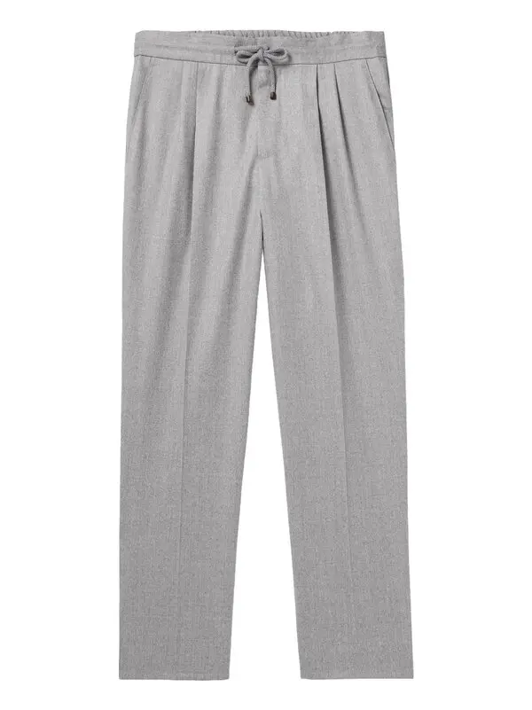 Brunello Cucinelli Tapered Pleated Virgin Wool-flannel Drawstring Trousers - Gray