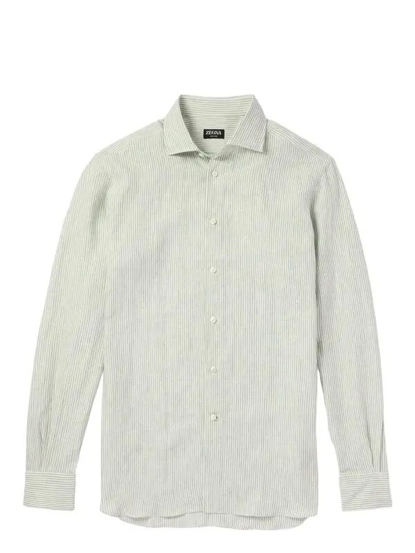 Zegna Striped Oasi Linen Shirt - Green