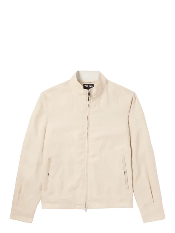 Zegna Leather-trimmed Oasi Linen Jacket - Neutrals