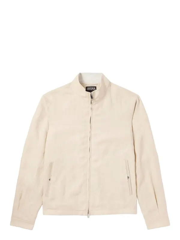 Zegna Leather-trimmed Oasi Linen Jacket - Neutrals