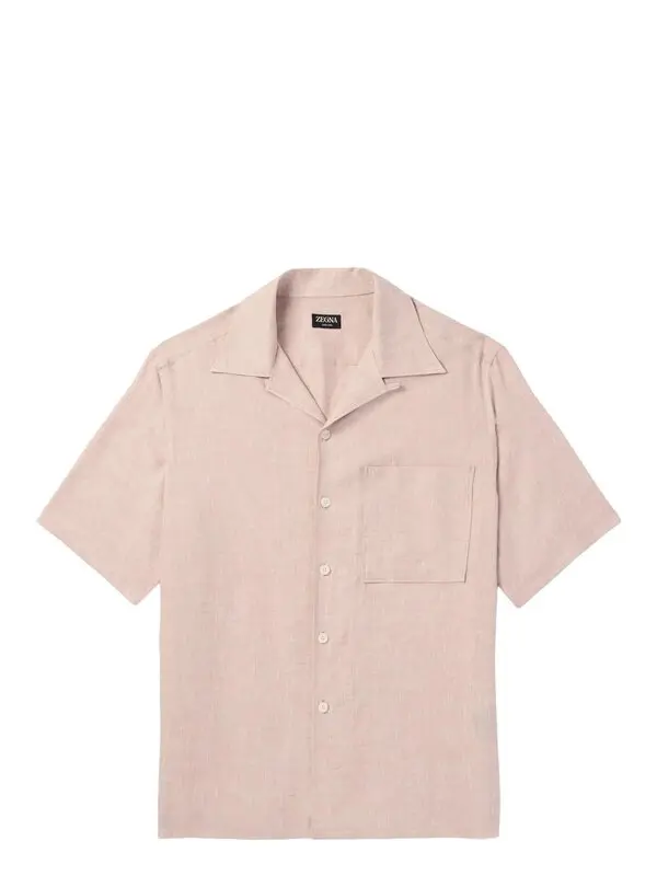 Zegna Camp-collar Oasi Linen Shirt - Orange