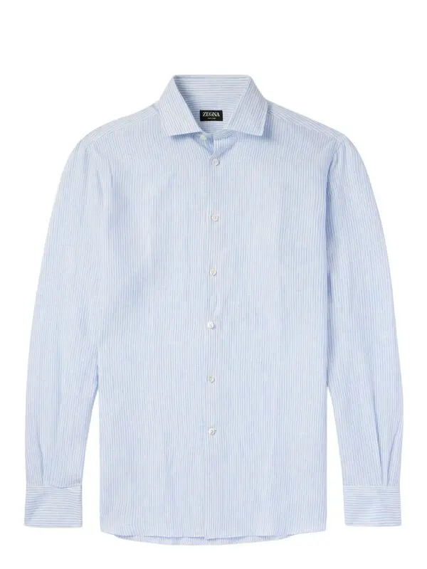 Zegna Striped Oasi Linen Shirt - Blue