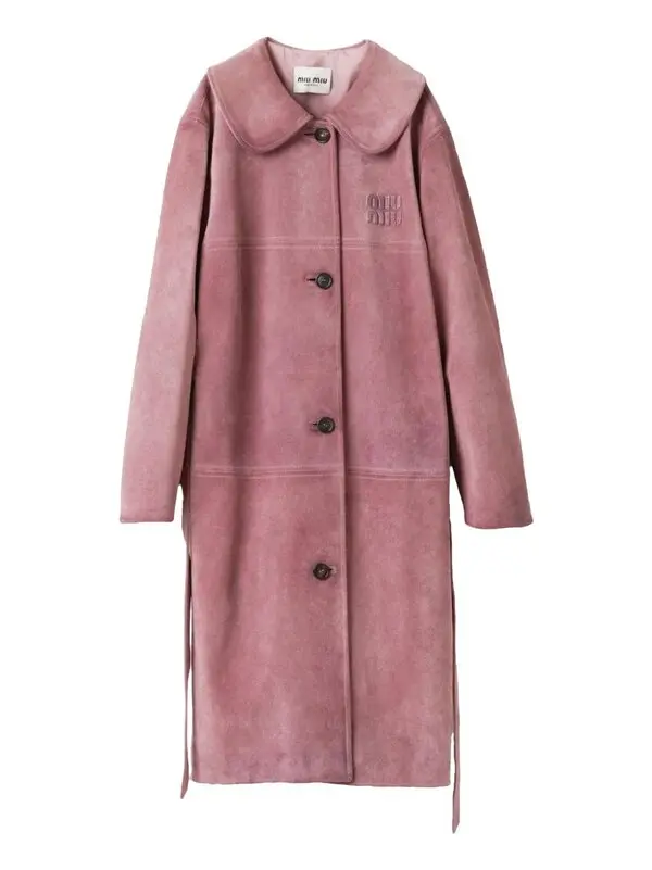 Miu Miu Logo-embossed Leather Coat - Pink