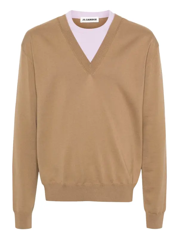 JIL SANDER Layered V-neck Jumper - Brown
