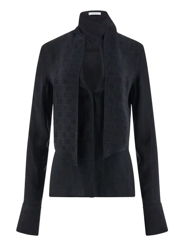 FERRAGAMO Gancini Jacquard Silk Blouse - Black