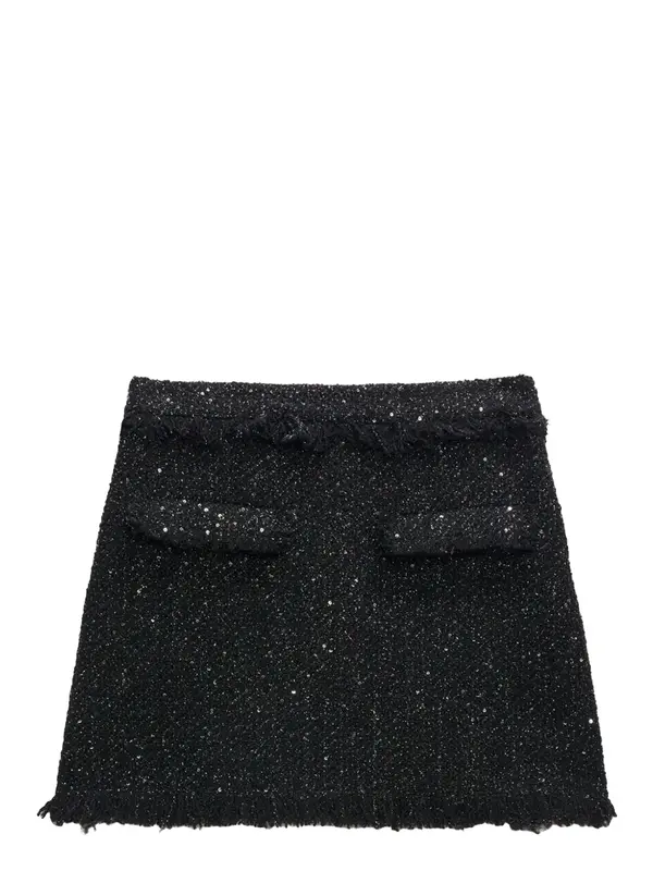 MSGM Frayed-trim Bouclé Miniskirt - Black