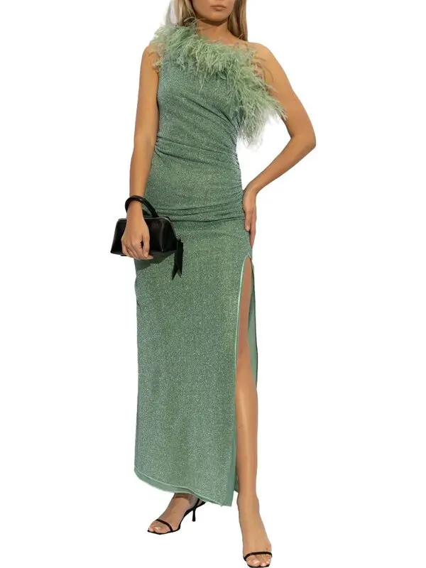 Oseree Feather-trimmed Gown - Green