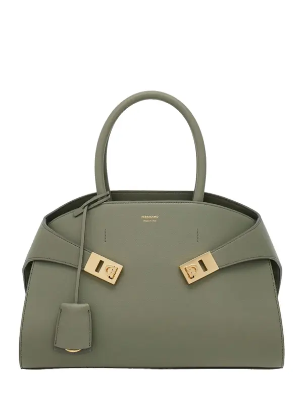 FERRAGAMO Small Hug Leather Tote Bag - Grey