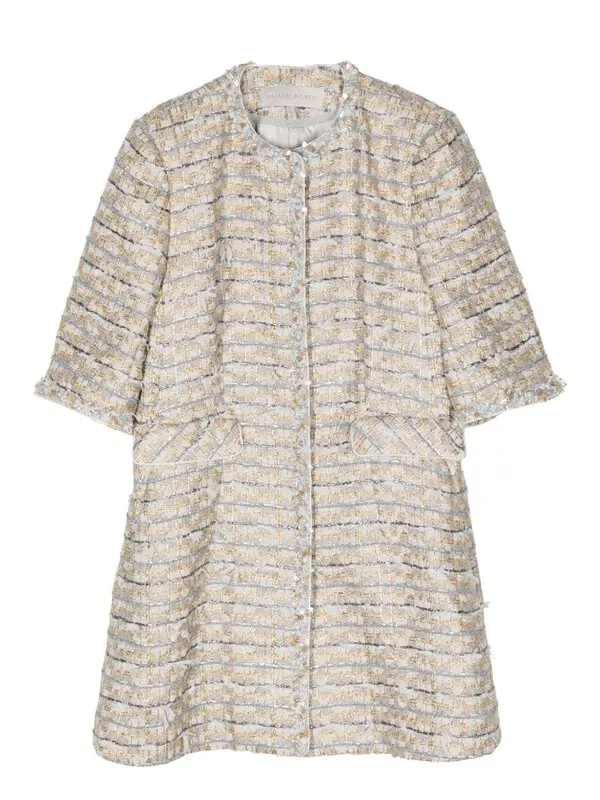 Shiatzy Chen Beaded-trim Tweed Coat - Grey