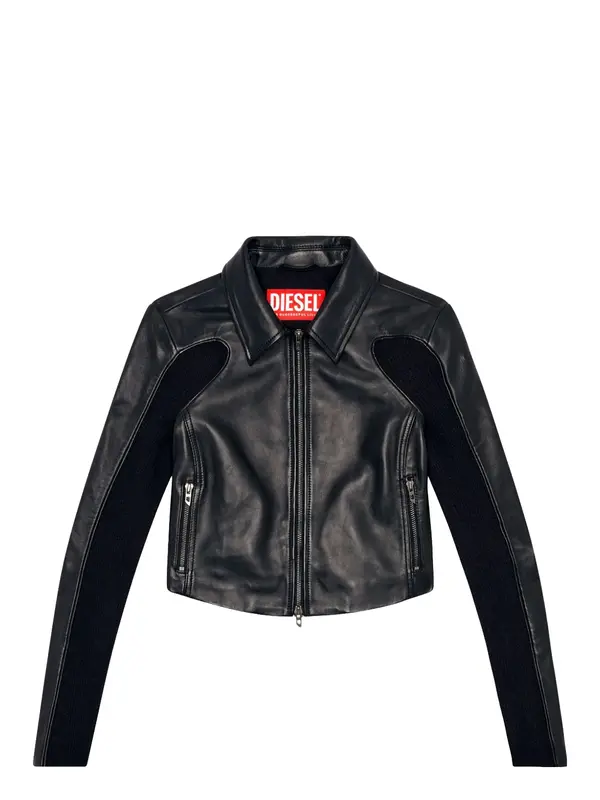 Diesel Panelled Leather Jacket - Black