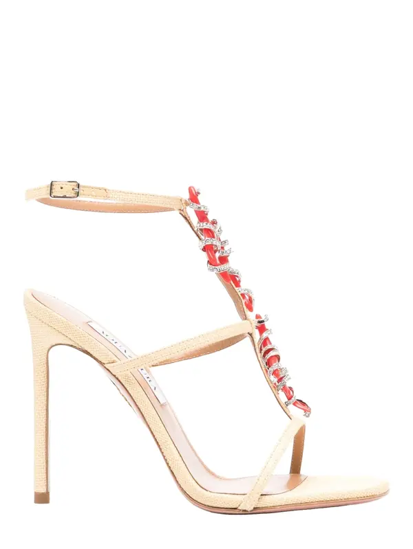 AQUAZZURA Capri Crush 105mm Raffia Sandals - Neutrals