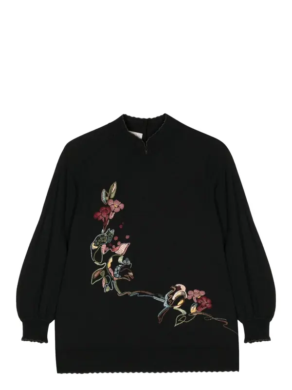 Shiatzy Chen Floral-embroidered Jumper - Black