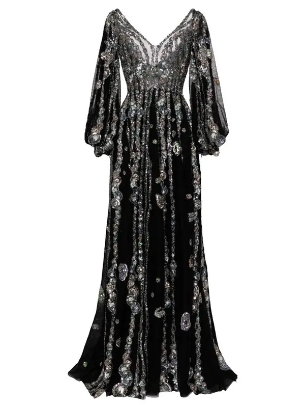 SAIID KOBEISY Beaded Tulle Gown - Black