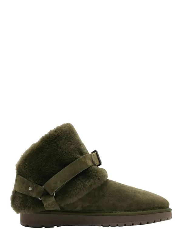 Burberry Buckled Shearling Ankle Boots - Green