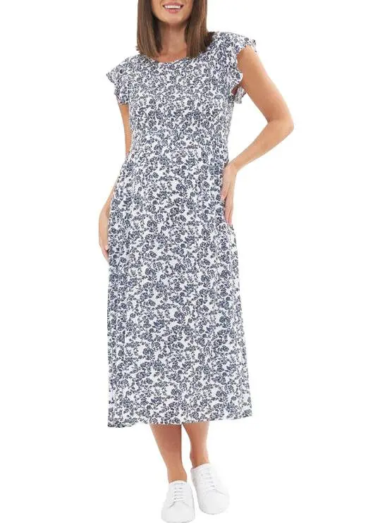 RIPE MATERNITY Joyce Smocked Dress - White / Navy