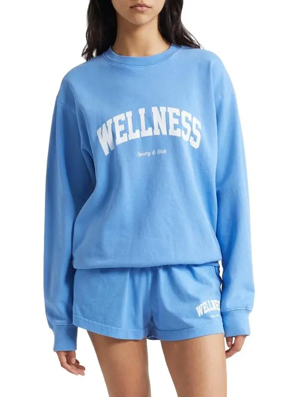 SPORTY & RICH Wellness Ivy Cotton Graphic Sweatshirt - Flax Blue