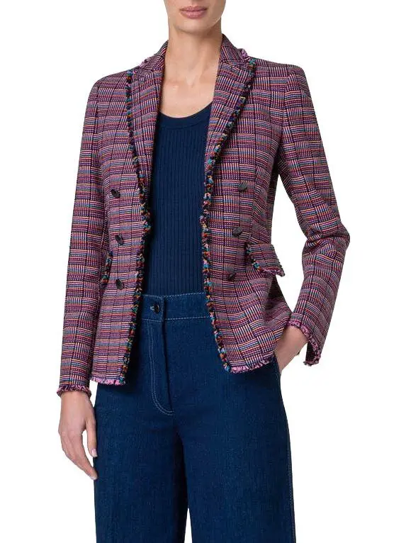 Akris Fringe Tweed Blazer - Purple Multicolor