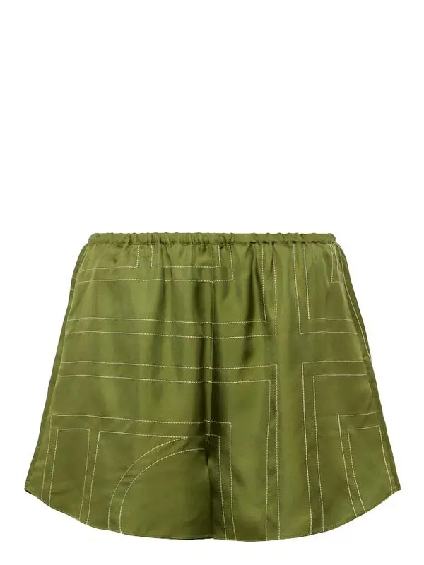 TOTEME Monogram Silk Satin Pajama Shorts - Green